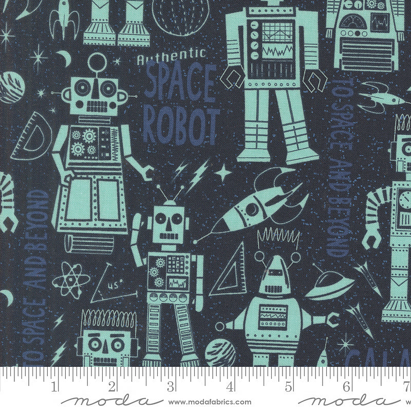 321 Blast Off Space Robots Night Sky – Remnant 30″ × 44″ – Moda – Fort ...