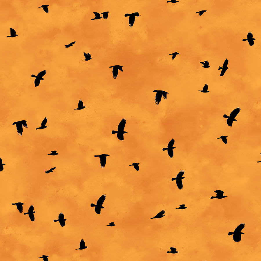 Spellbound Crows in Flight Orange – Northcott – Fort Worth Fabric Studio