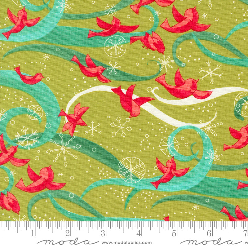 Winterly Ribbon Birds Chartreuse – Remnant 9″ × 44″ – Moda – Fort Worth ...