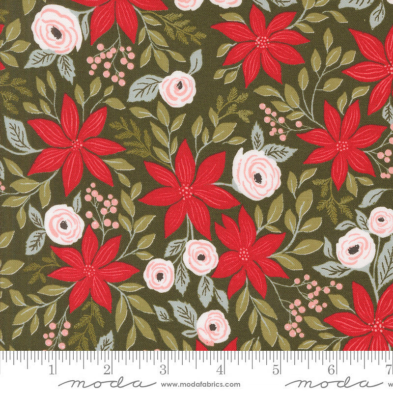 Berry & Pine Poinsettia Florals Wintergreen – Moda – Fort Worth Fabric ...