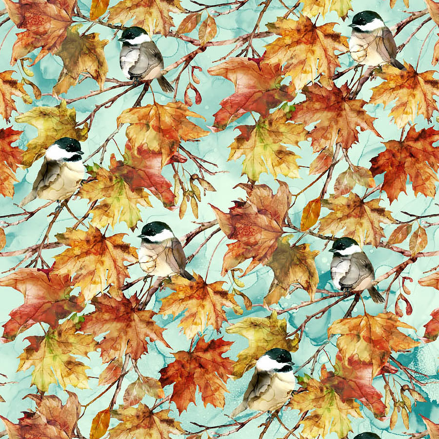 Autumn Breeze Birds & Leaves Sky – Northcott – Fort Worth Fabric Studio